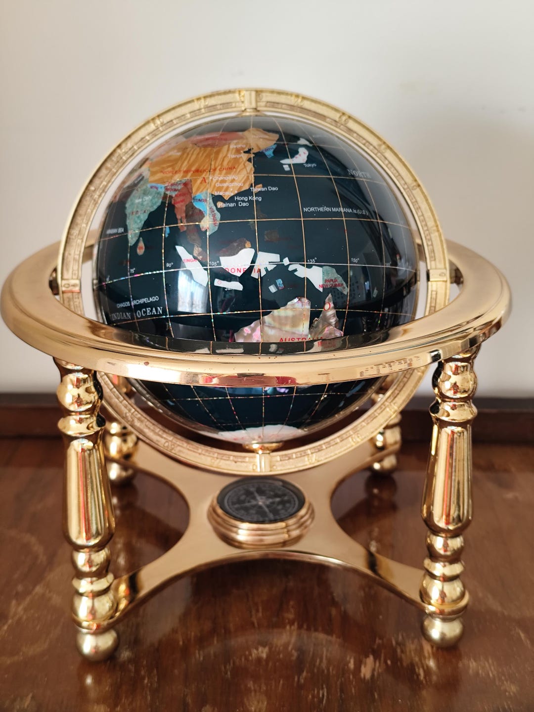 6 Inch Green Jade Gemstone World Globe With Compass | Handcrafted Stone ...