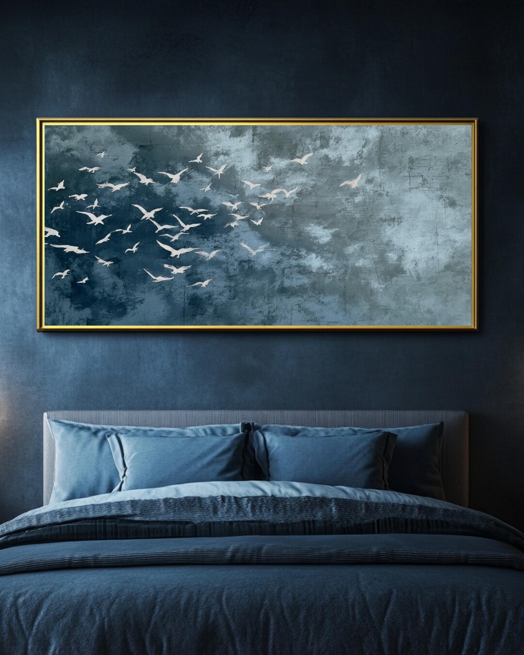 Minimalist White Birds Canvas Print, Loose Gouache Painting, Monochrome ...