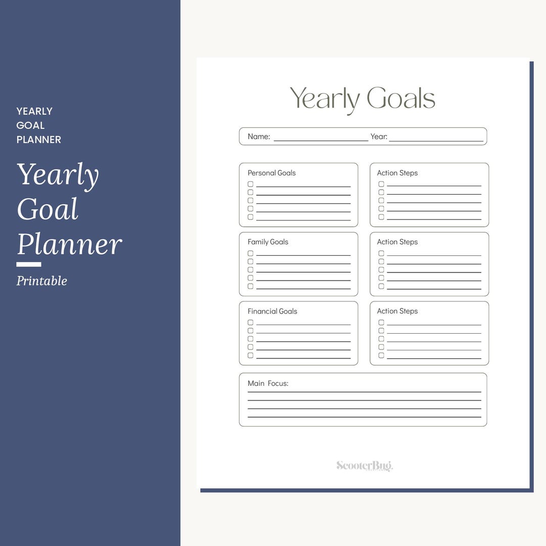 Yearly Goal Planner Printable Worksheet | Minimalist Template - Etsy