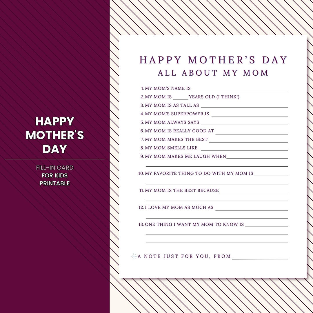 Mother's Day Fill-in Card - Printable Gift From Kids - Etsy