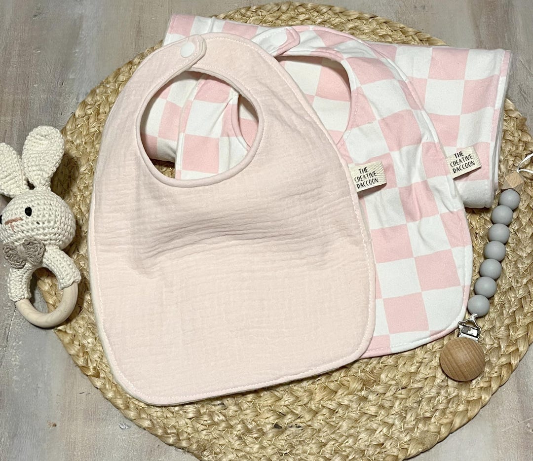 Pink Checkered Bib and Burp Cloth Set Personalized Embroidered Bib ...