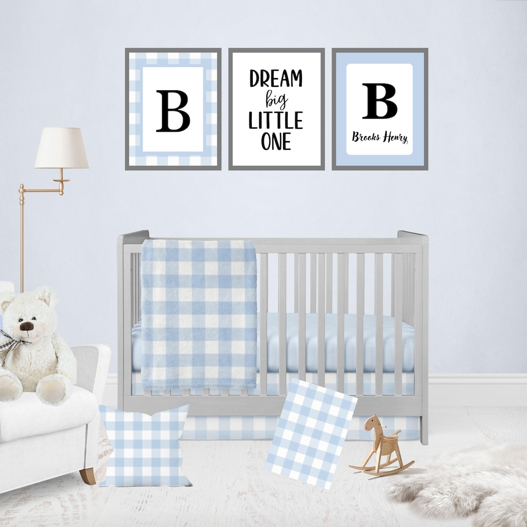Blue Gingham Check Crib Bedding 5-piece Set Farmhouse Crib Nursery Blue ...