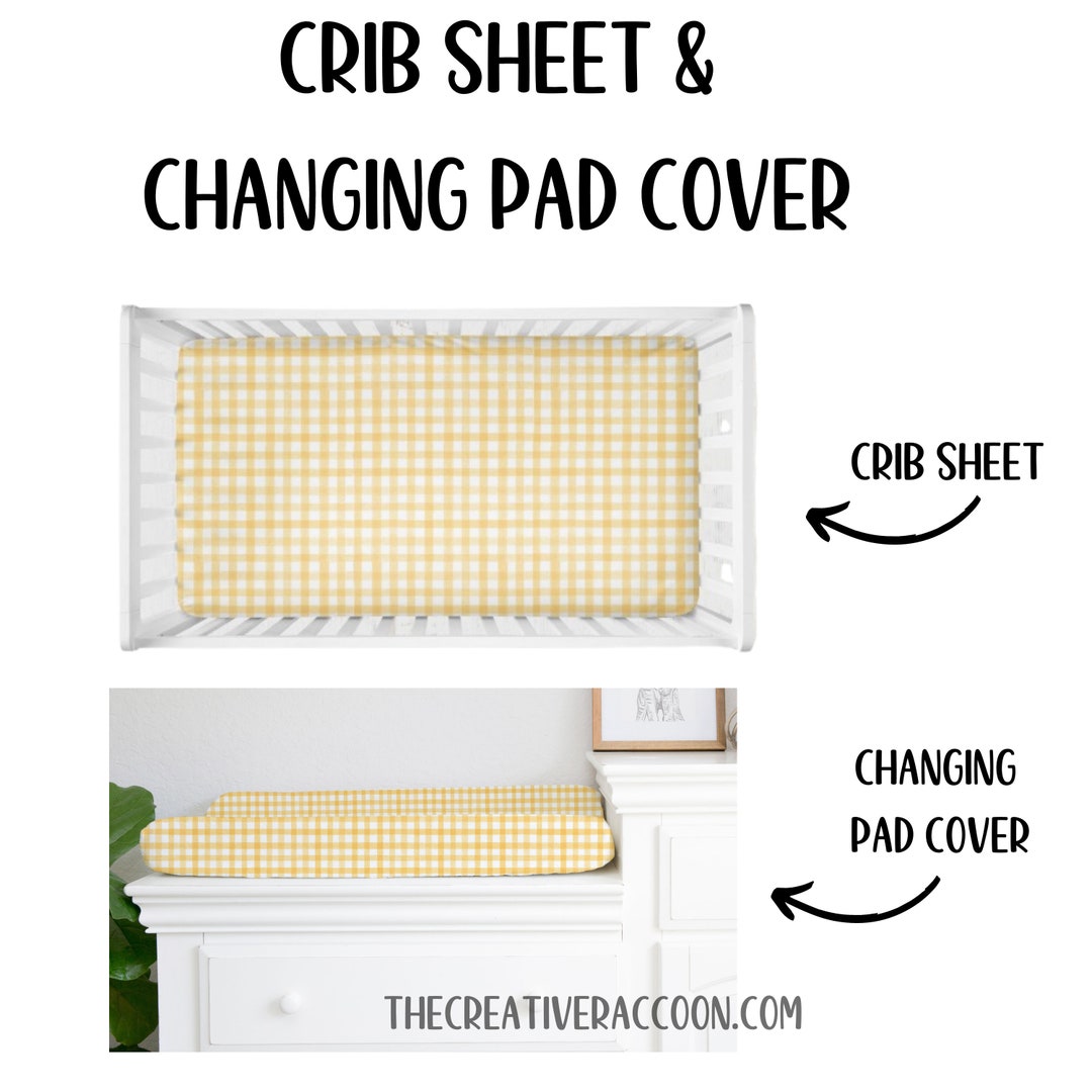 Yellow Gingham Crib Sheets, Changing Pad Cover, Girl Bedding, Shower ...