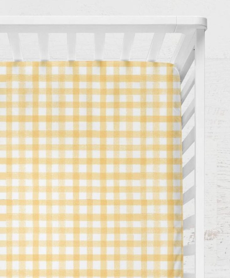 Yellow Gingham Crib Sheet & Changing Pad Cover Set: Cotton Baby Bedding ...