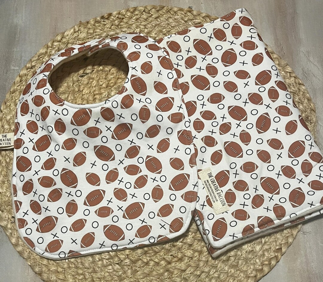 Football Bib and Burp Cloth Set Embroidered Custom Sports Gift Set Boy ...
