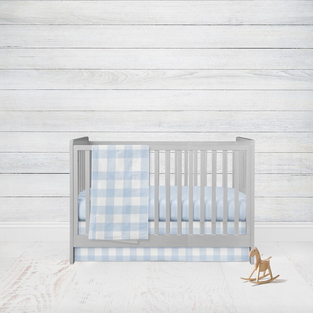 Boy Nursery Bedding Set, Blue Gingham Check, Farmhouse Crib Nursery ...