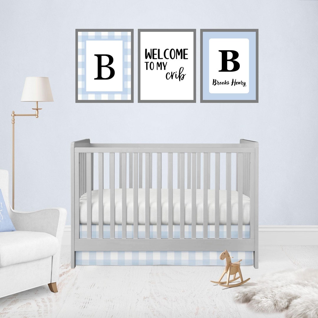 Blue Gingham Crib Skirt Check Crib Bedding Farmhouse Crib Nursery Boy ...