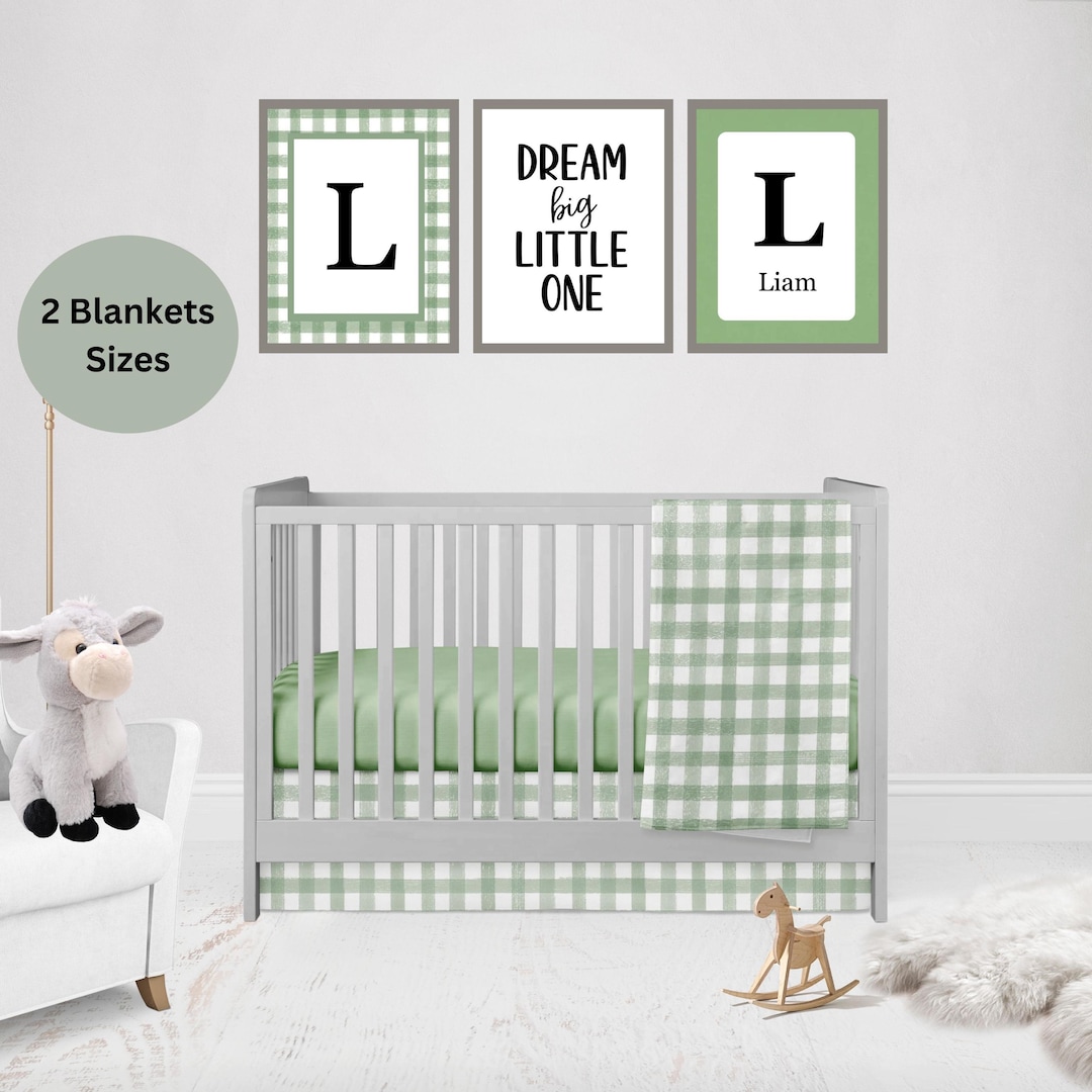Sage Green Crib Bedding Gingham Crib Bedding Baby Nursery Bedding Set ...