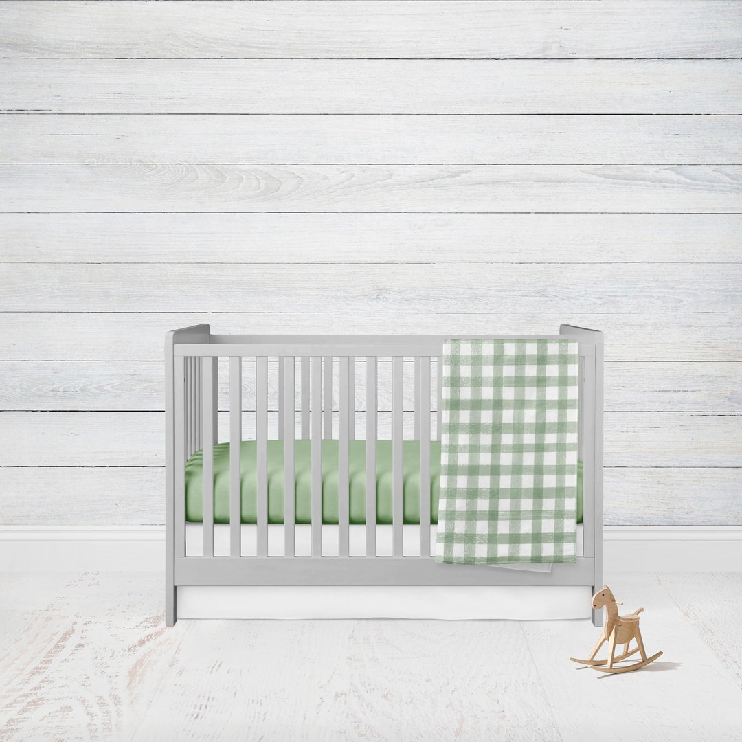 Sage Green Gingham Crib Bedding, 2-piece Set, Baby Nursery Bedding Set ...