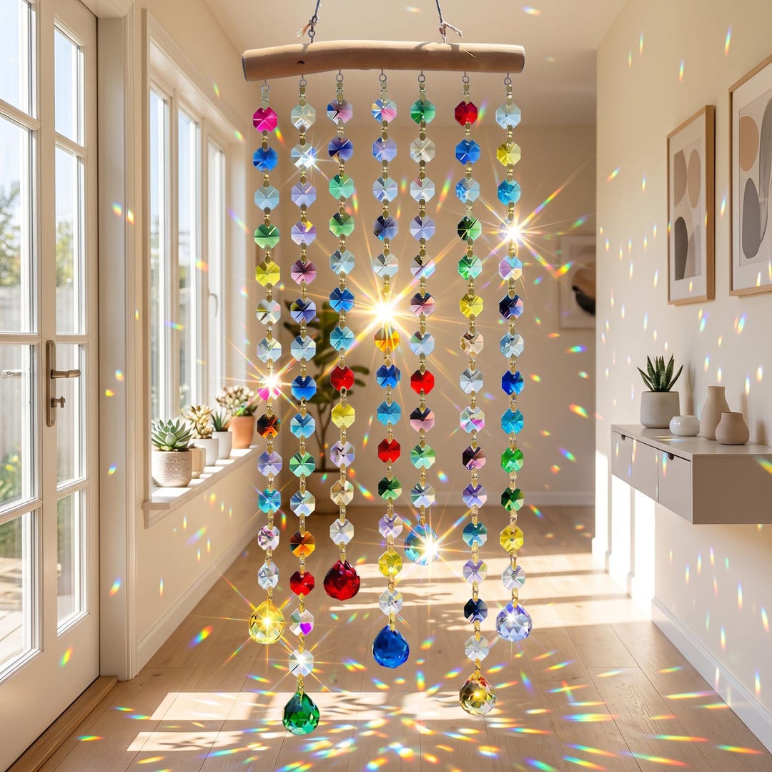 Chakra Rainbow Crystal Suncatcher,driftwood Window Prism,colorful ...