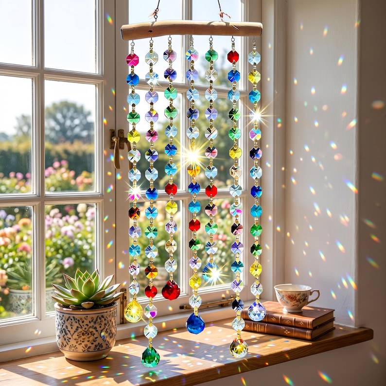 Chakra Rainbow Crystal Suncatcher,driftwood Window Prism,colorful ...