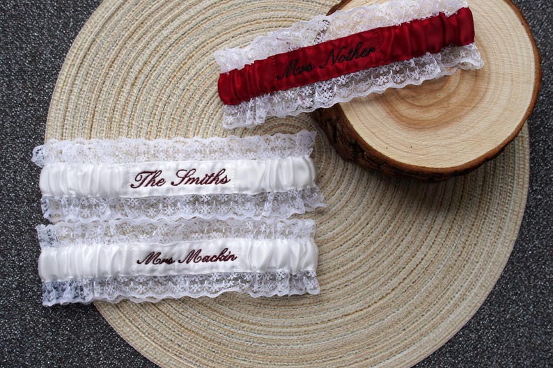 Custom Embroidered Bridal Garter Made With Lace, Personalized With Name ...