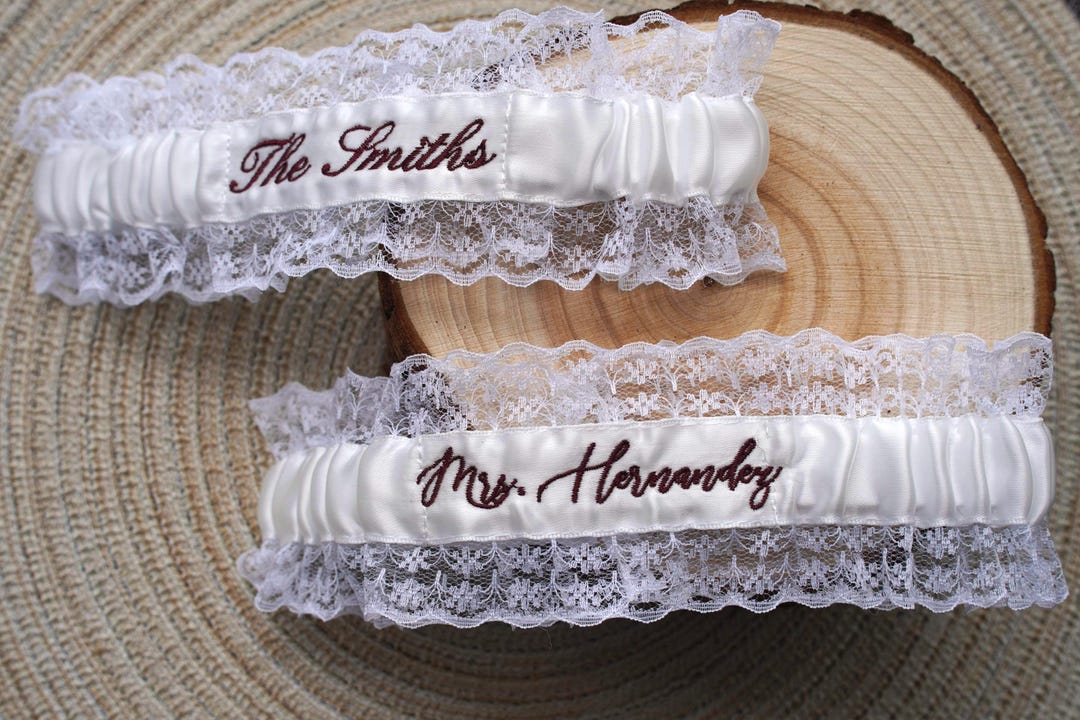Custom Embroidered Bridal Garter Made With Lace, Personalized With Name ...
