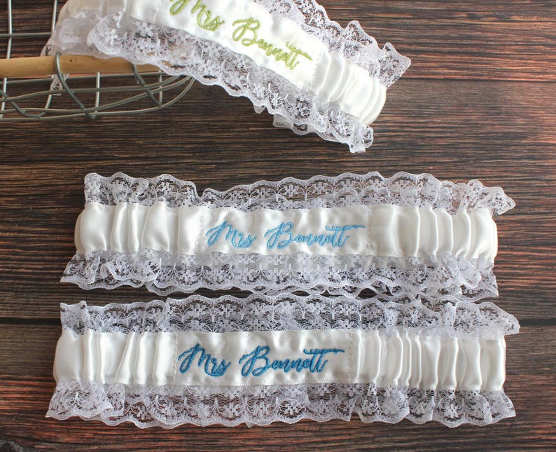 Custom Embroidered Bridal Garter Made With Lace, Personalized With Name ...