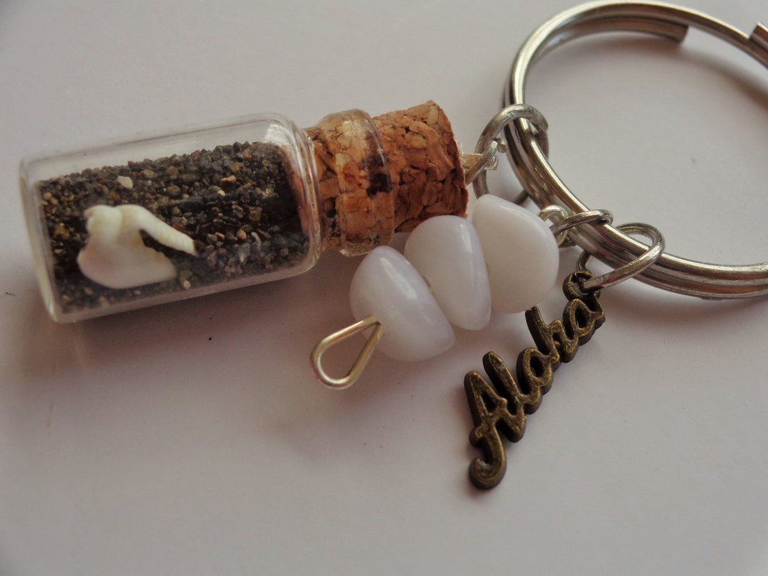Kauai Beach Sand, Black Sand, Sand and Shell, Seashell Keychain, Sand ...