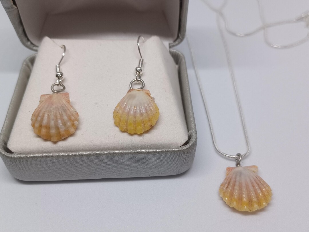 Sunrise Shell Jewelry Set, Pink, Yellow Shell, Kid Earrings, Shell ...