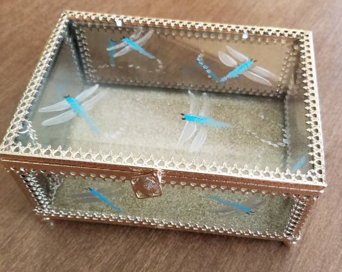 Dragonfly Jewelry Box, Hand Painted Dragonfly Glass Box, Glass Trinket ...