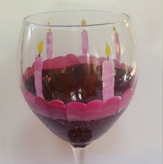 hand painted glass birthday cake with candles Happy Birthday glass ...