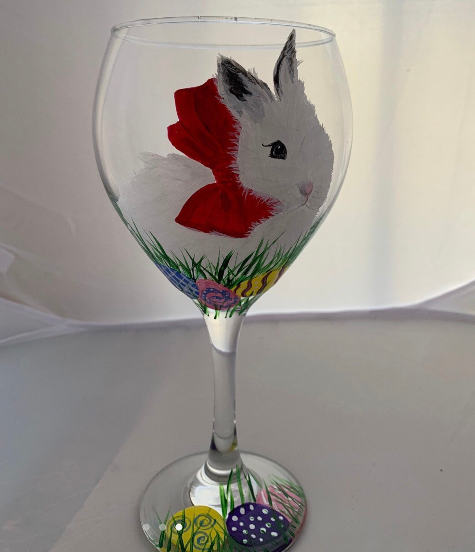 Easter Bunny Wine Glass White Bunny Easter Eggs Hand - Etsy