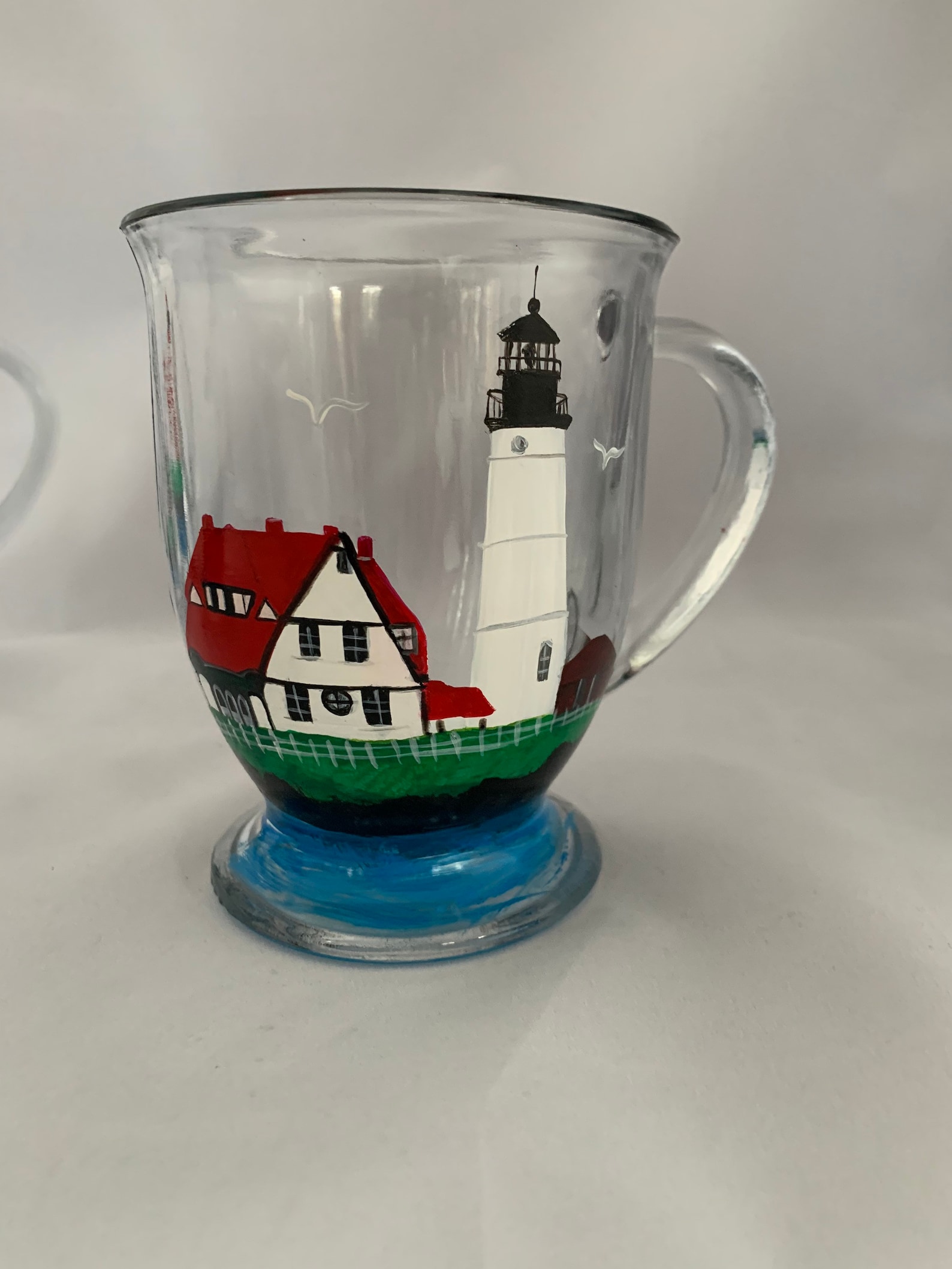 Lighthouse Glass Mug, Coastal, Custom Wine Glass, Hand Painted - Etsy