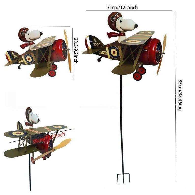 Snoopy Flying Ace Biplane Wind Spinner, Vintage WWI Metal Windmill ...