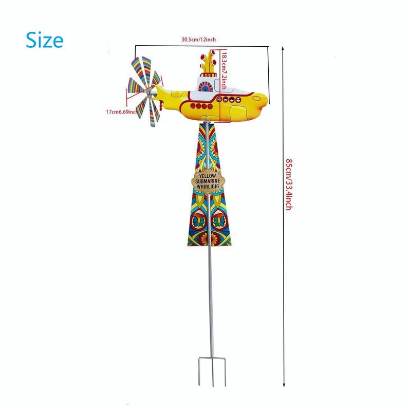 Beatles Yellow Submarine Wind Spinner, Psychedelic Metal Whirligig ...
