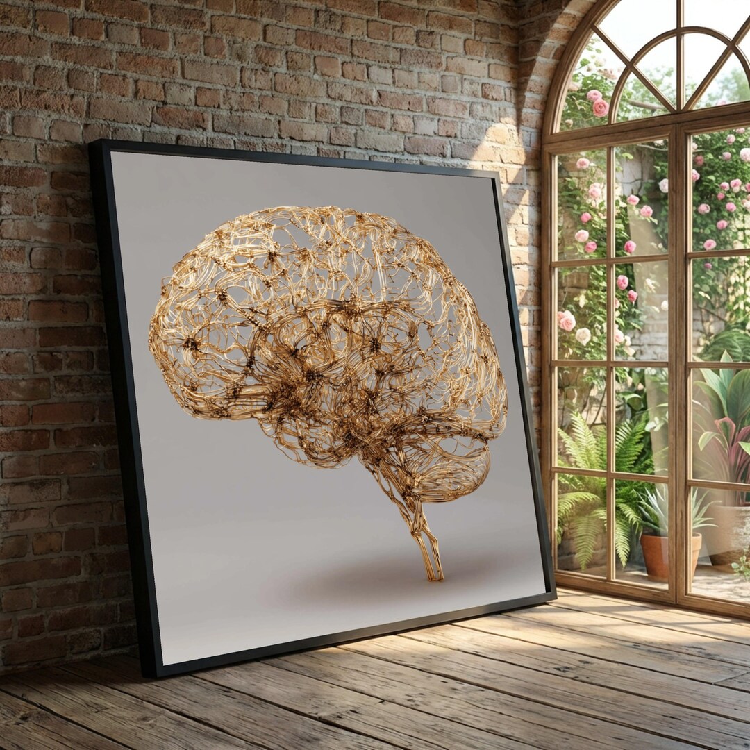Abstract Gold Brain Canvas Art, Neuroscience Wall Decor, Psychology ...