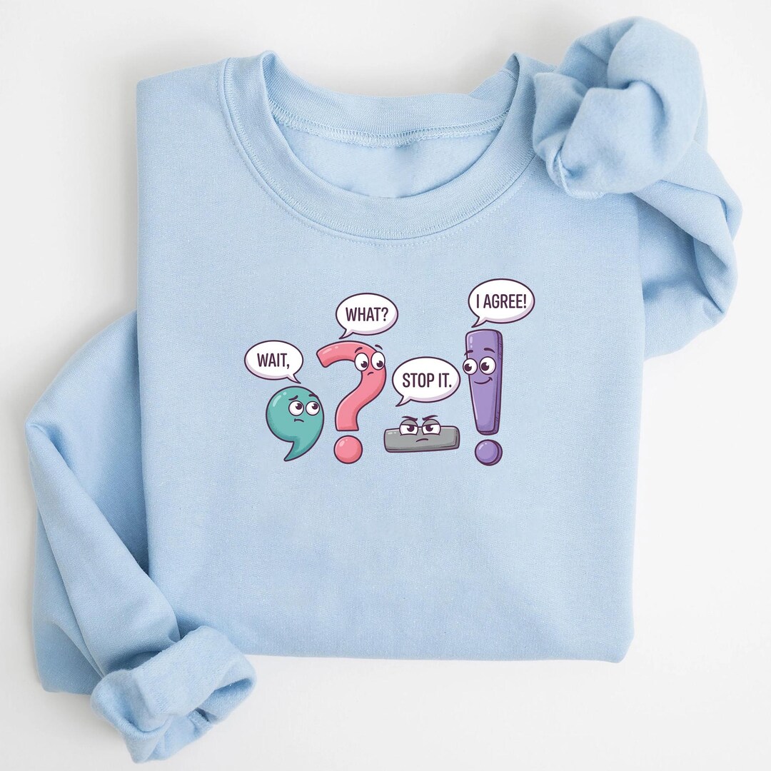 Funny Grammar Punctuation T-shirt, Cute Comma Question Mark Shirt ...