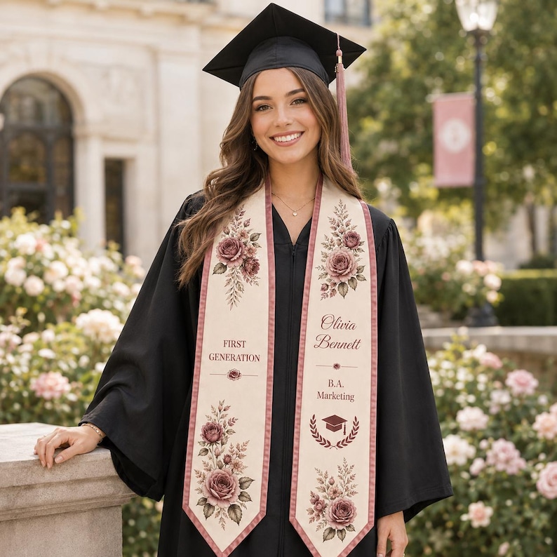 Custom Floral Graduation Stole, First Generation Grad Sash, Class of ...