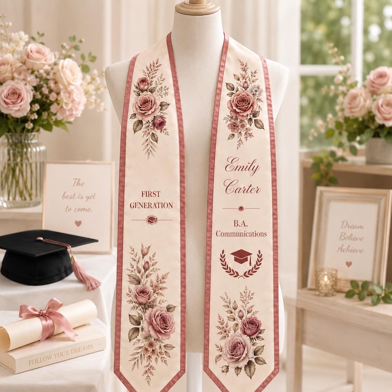 Custom Floral Graduation Stole, First Generation Grad Sash, Class of ...