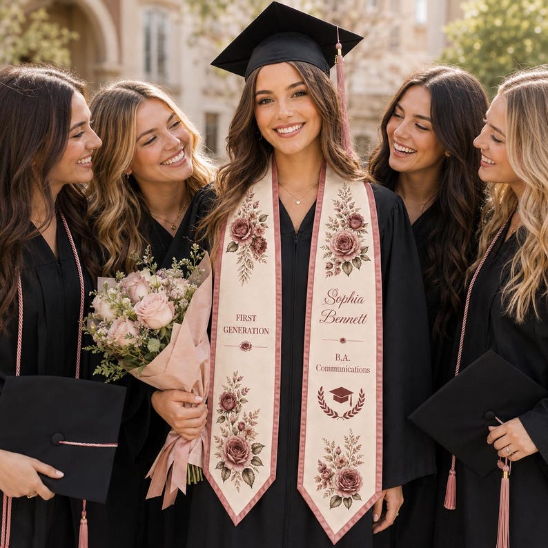 Custom Floral Graduation Stole, First Generation Grad Sash, Class of ...