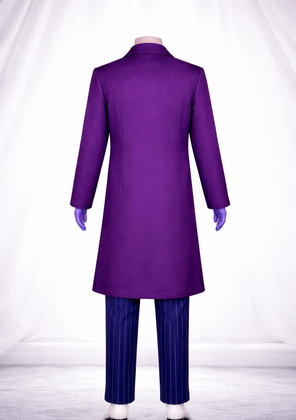 Purple Villain Style Suit Set – Long Coat With Green Vest & Pinstripe ...