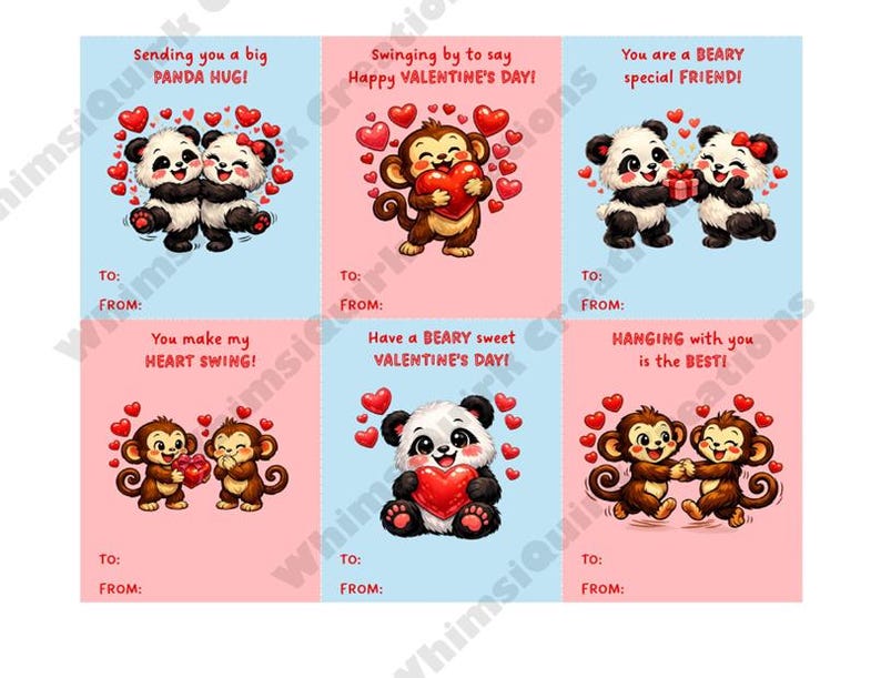 Animal Valentine's Day Cards for Kids, Printable Classroom Valentines ...