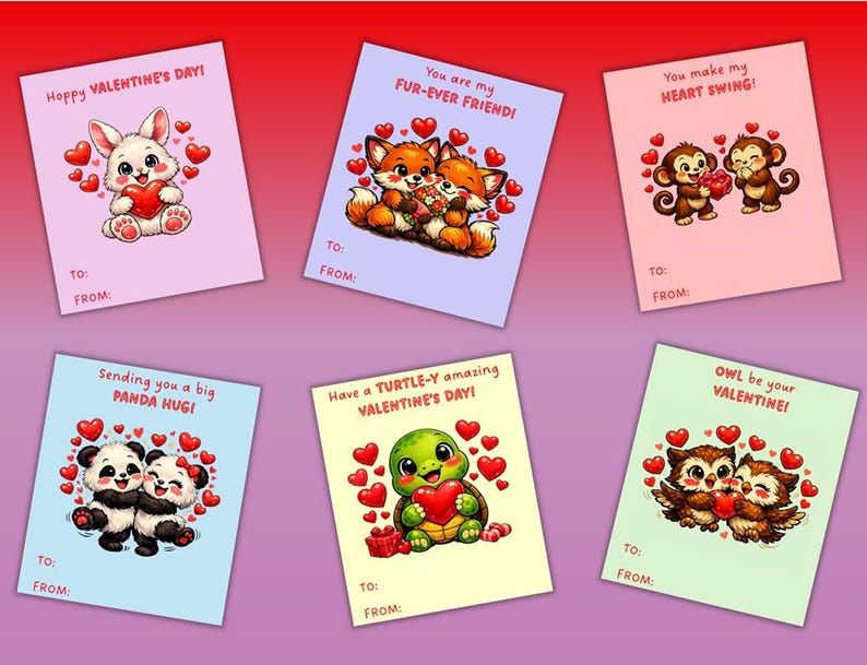 Animal Valentine's Day Cards for Kids, Printable Classroom Valentines ...