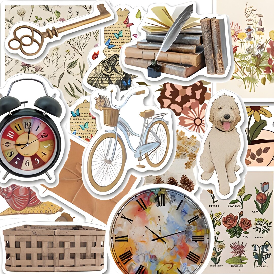 50 Vintage Artistic Stickers, Waterproof Decals for Suitcase, Notebook ...