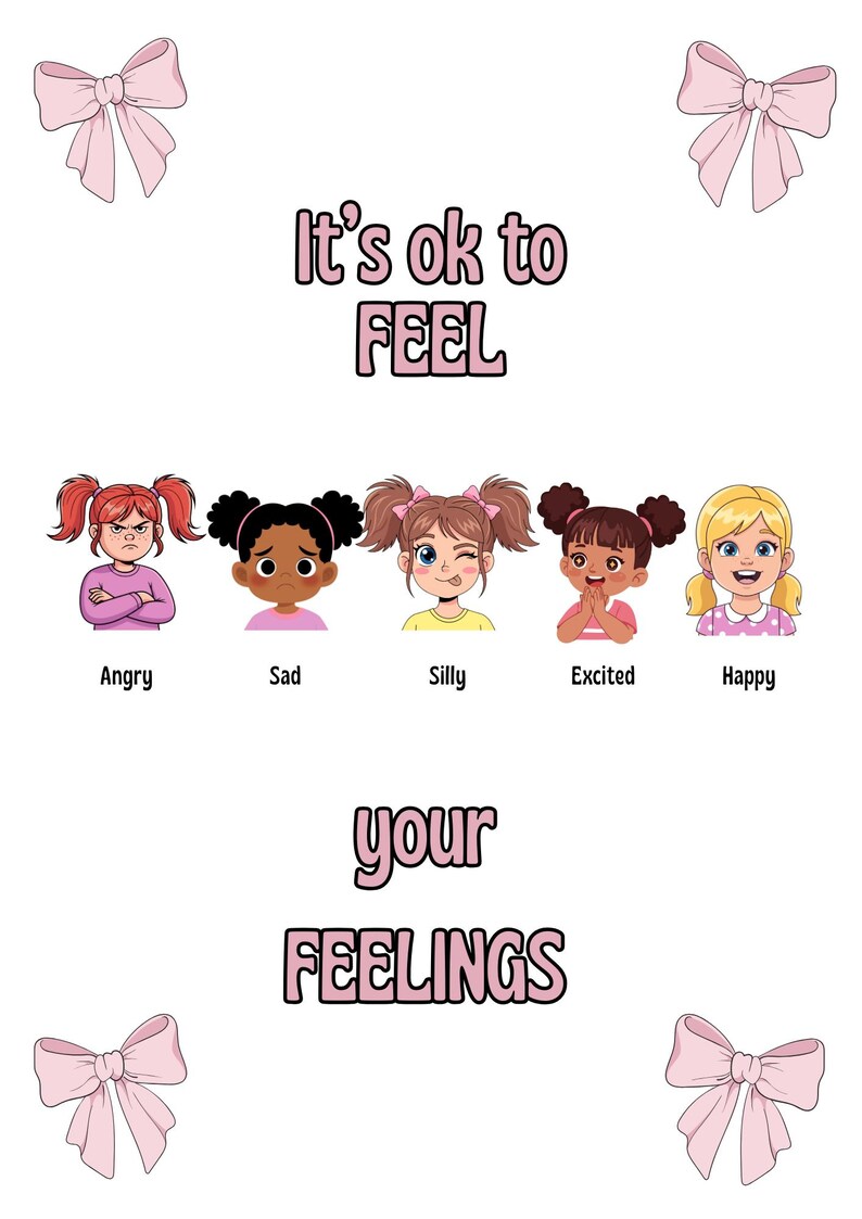 Emotions Poster, Manners, Feelings, Girl Toddler Room Decor, Pink ...