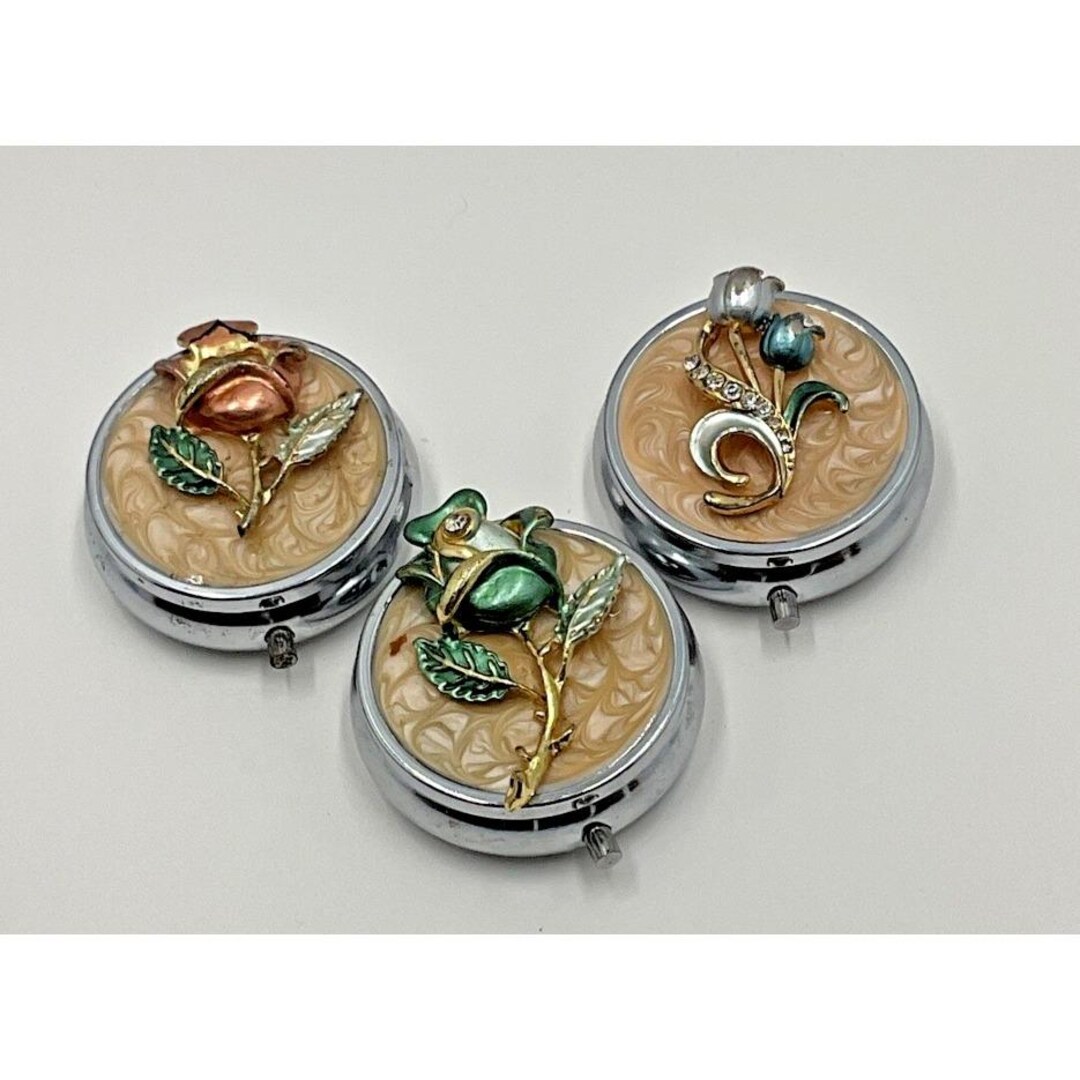Vintage Floral Pill Box Set Triple Compartment Metal Cases - Etsy