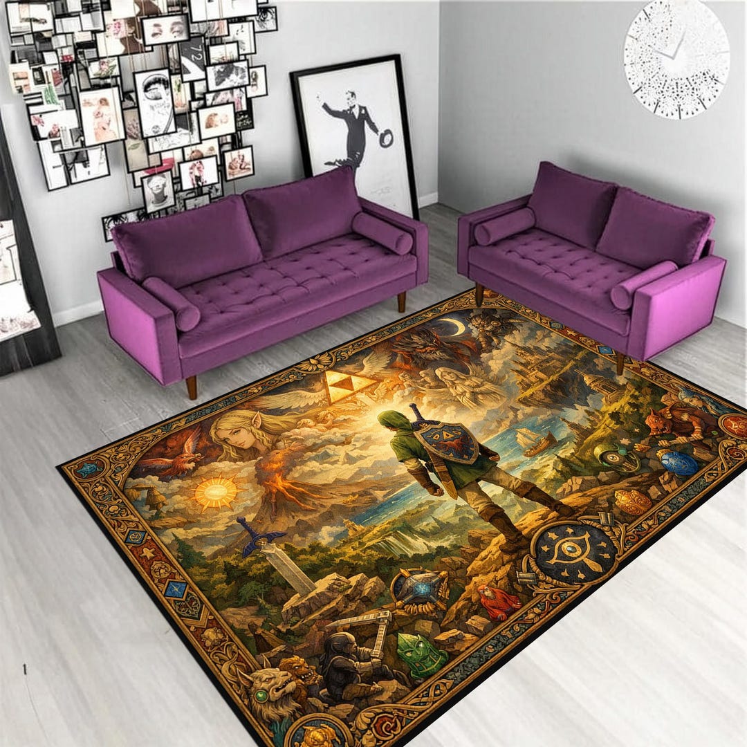 Zelda Triforce Rug: Hyrule Fantasy Adventure Carpet, Gold Symbol ...