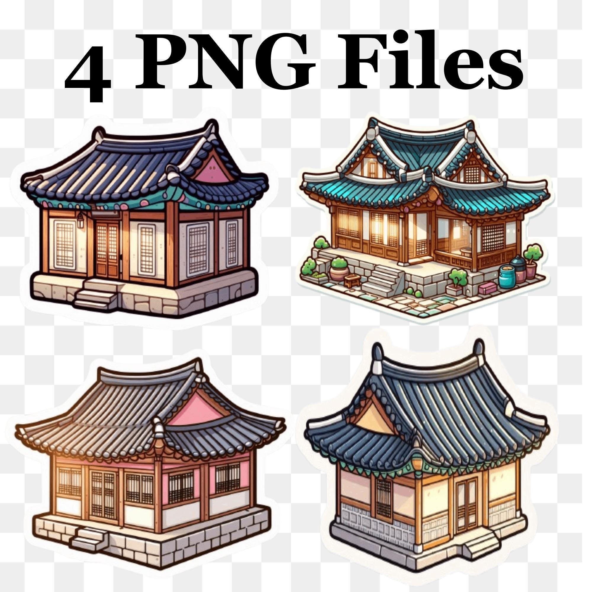 Korean Hanok Clipart PNG Bundle, Traditional Korean House Sticker, K ...