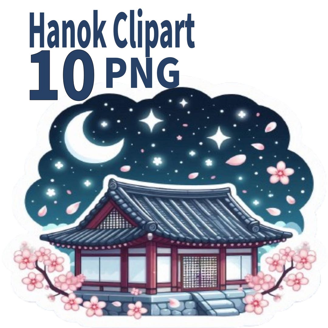 Cherry Blossom Hanok Clipart Bundle, Korean Aesthetic PNG, Sakura Night ...