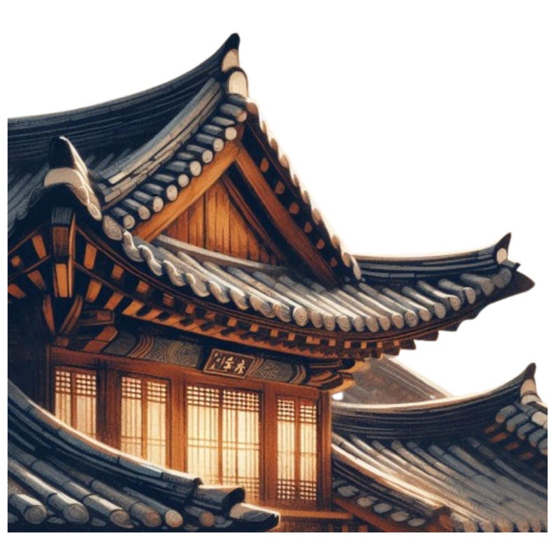 Realistic Korean Hanok Illustration Traditional Architecture PNG - Etsy