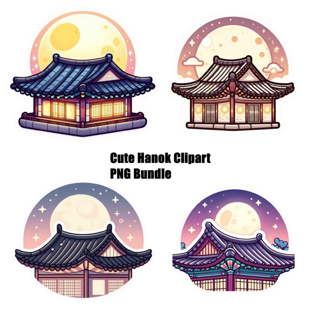 Cute Korean Hanok Sticker Set (10 PNG), Kawaii Traditional House ...