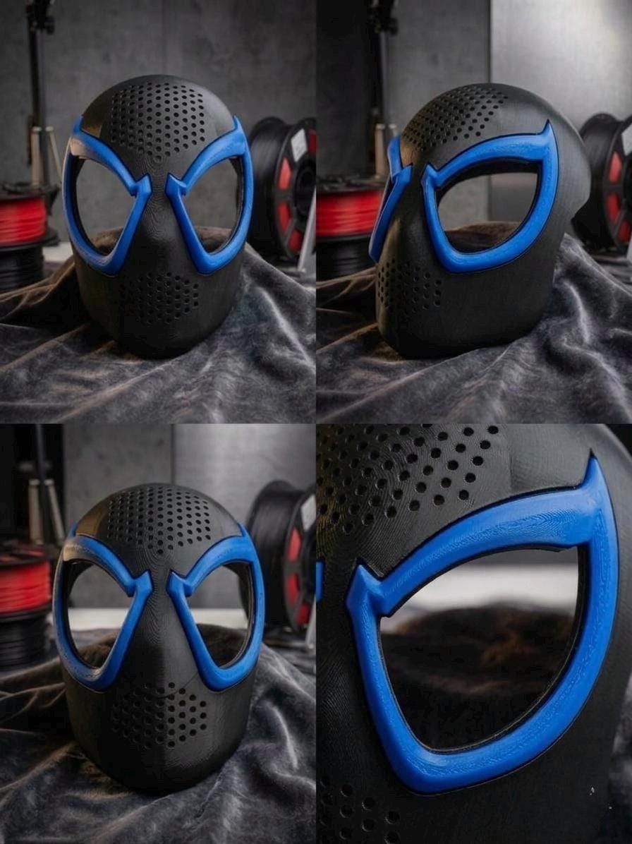 3D Printed Spider-man Face Shell With Magnetic Lenses - Black and Blue ...