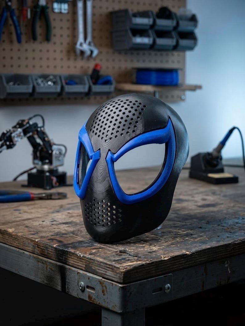 3D Printed Spider-man Face Shell With Magnetic Lenses - Black and Blue ...