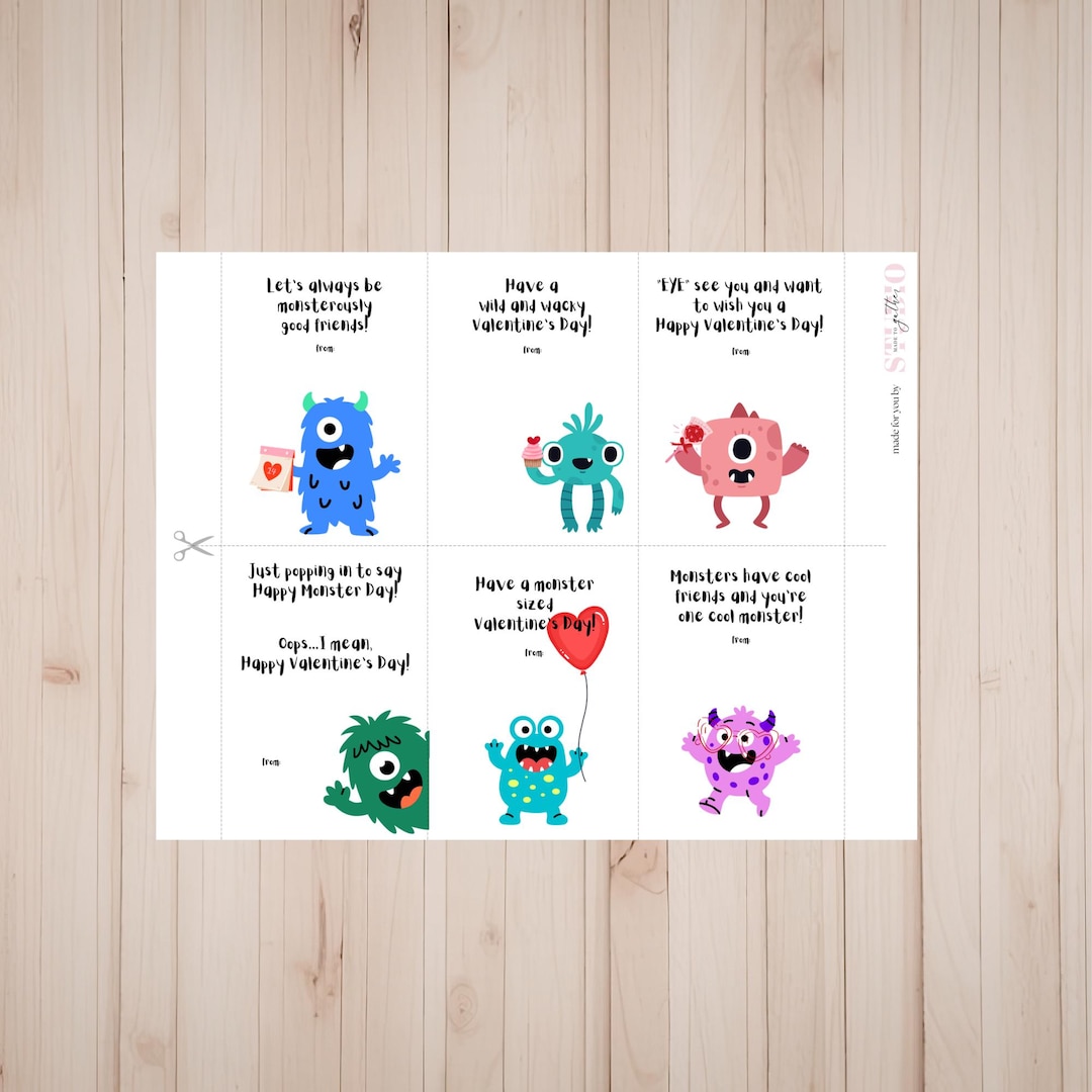 Kids Valentine Cards Printable | Digital Download | 6 Cards per Page ...