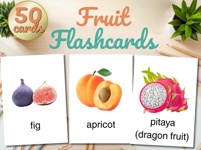 50 Fruit Flashcards for Kids | Printable Montessori Cards | Real Photo ...