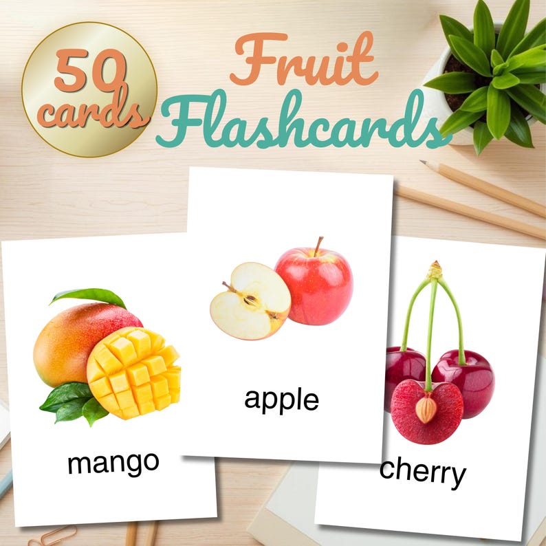 50 Fruit Flashcards for Kids | Printable Montessori Cards | Real Photo ...