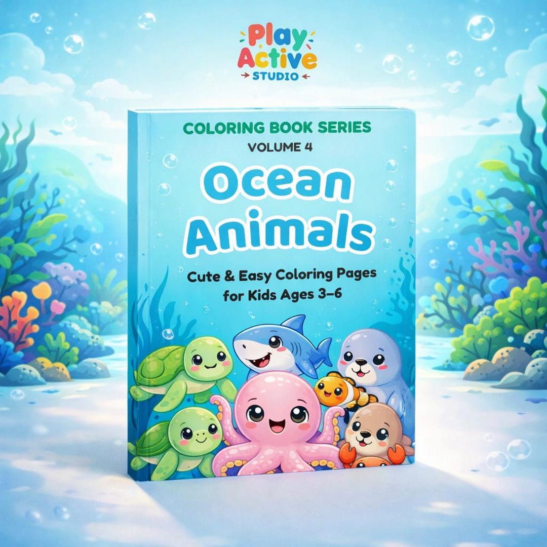 Ocean Animals Coloring Book – Kids Ages 3-6, Printable Pages (PDF ...