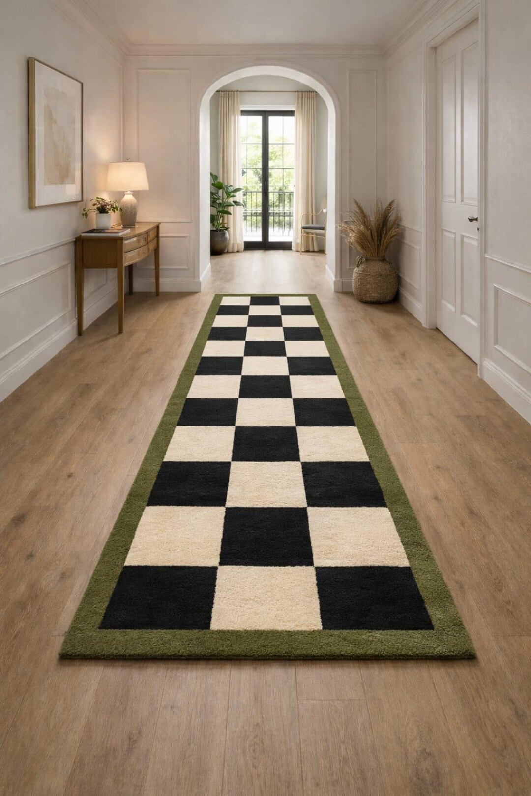 Checkered Runner Rug, Black White Hallway Runner, Modern Checkerboard ...