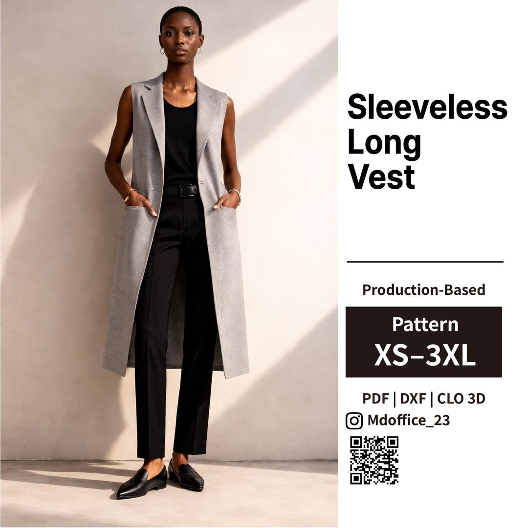 Sleeveless Long Vest Sewing Pattern | Tailored Fit, Production-based ...